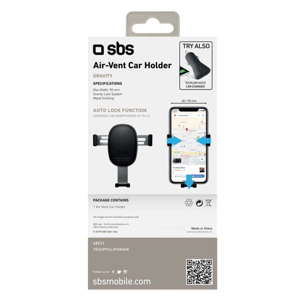 sbs Universal Smartphone Holder Clip Air vent Gravity Function