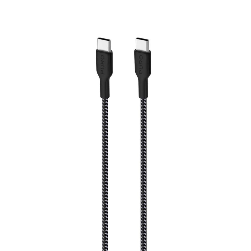 Puro Ultra Strong Fabric Cable From USB-C To USB-C 2m- Black - Phonerefix